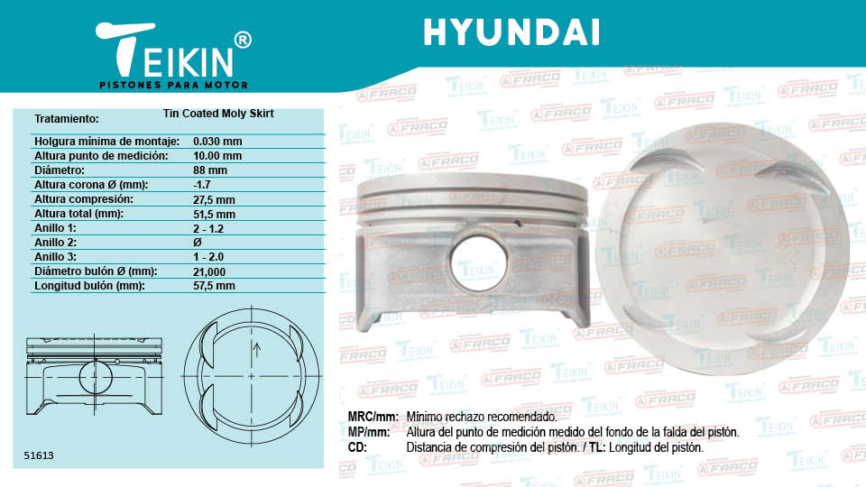 Jgo Pistones Hyundai Tucson I35 G4Ke 2 0L-Std (T51613Std - Teikin ...